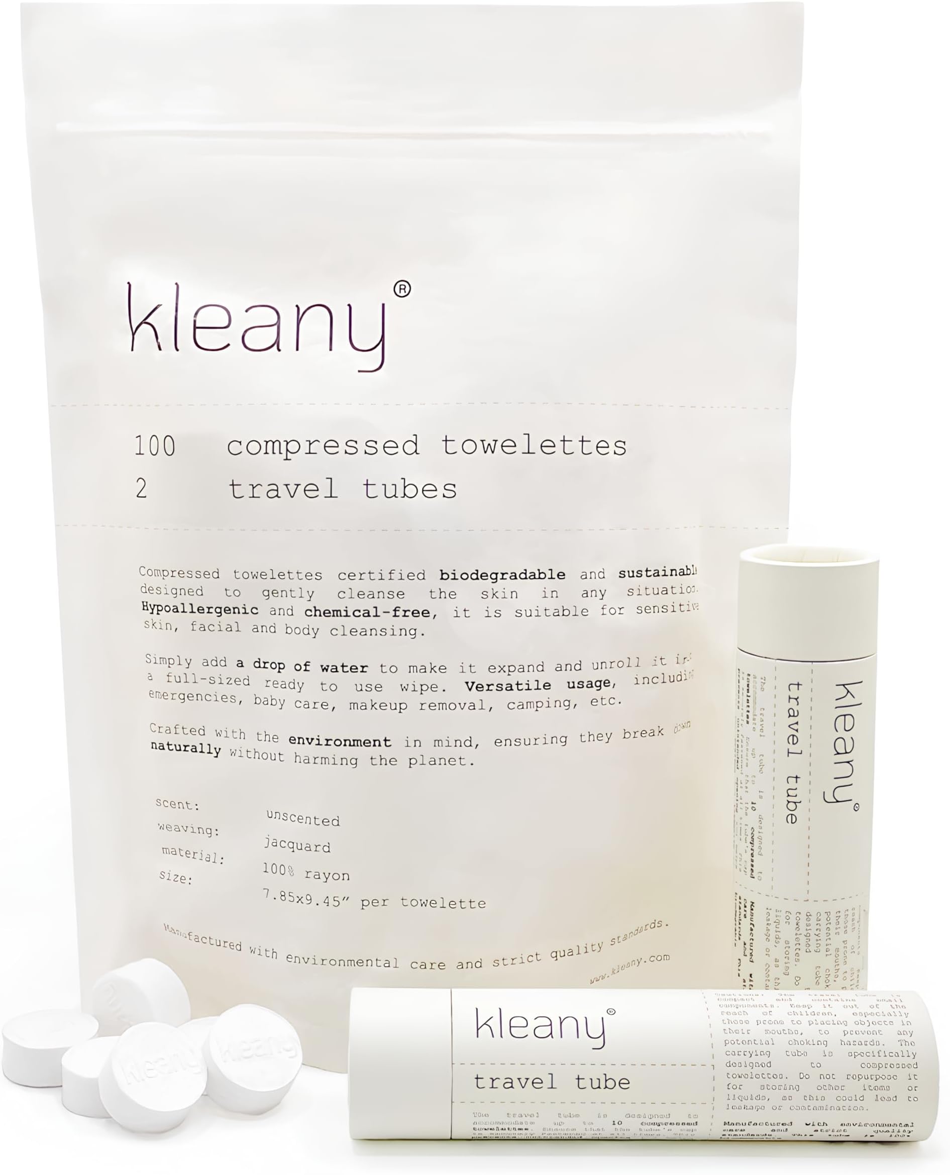 Amazon.com: Kleany - 100 Compressed Towels Tablets - 100% Rayon ...