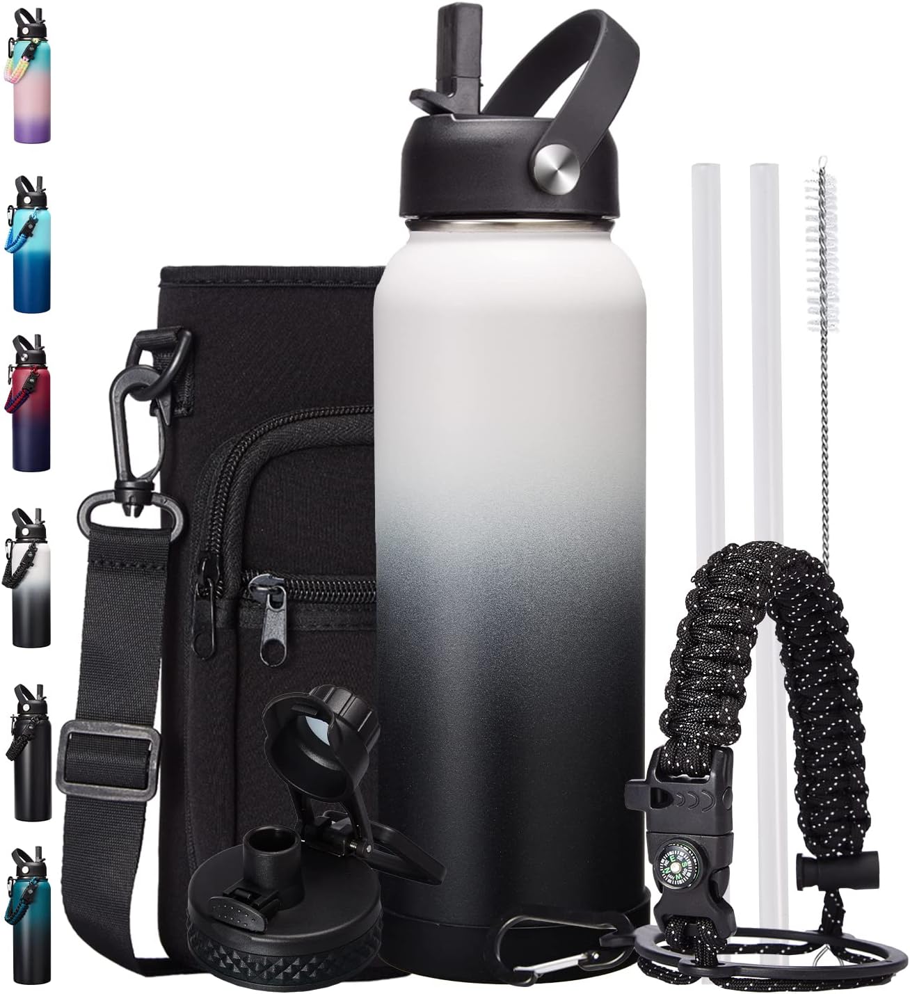 Amazon.com: Stainless Steel Water Bottle 40oz with Straw & Auto Spout ...