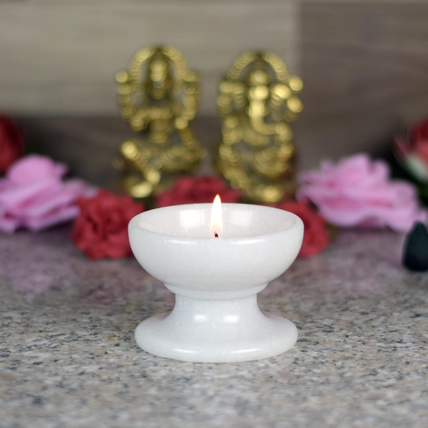 OBRAWAL Deepak White Marble/Deepak for Pooja/Stone Deepak/Deepak for ...