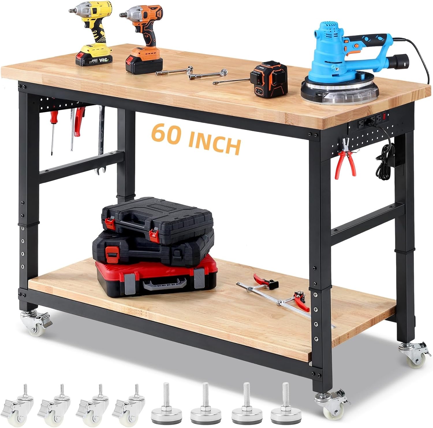 ENJOYWOOD Work Bench for Garage Adjustable Workbenches with Storage 60 ...