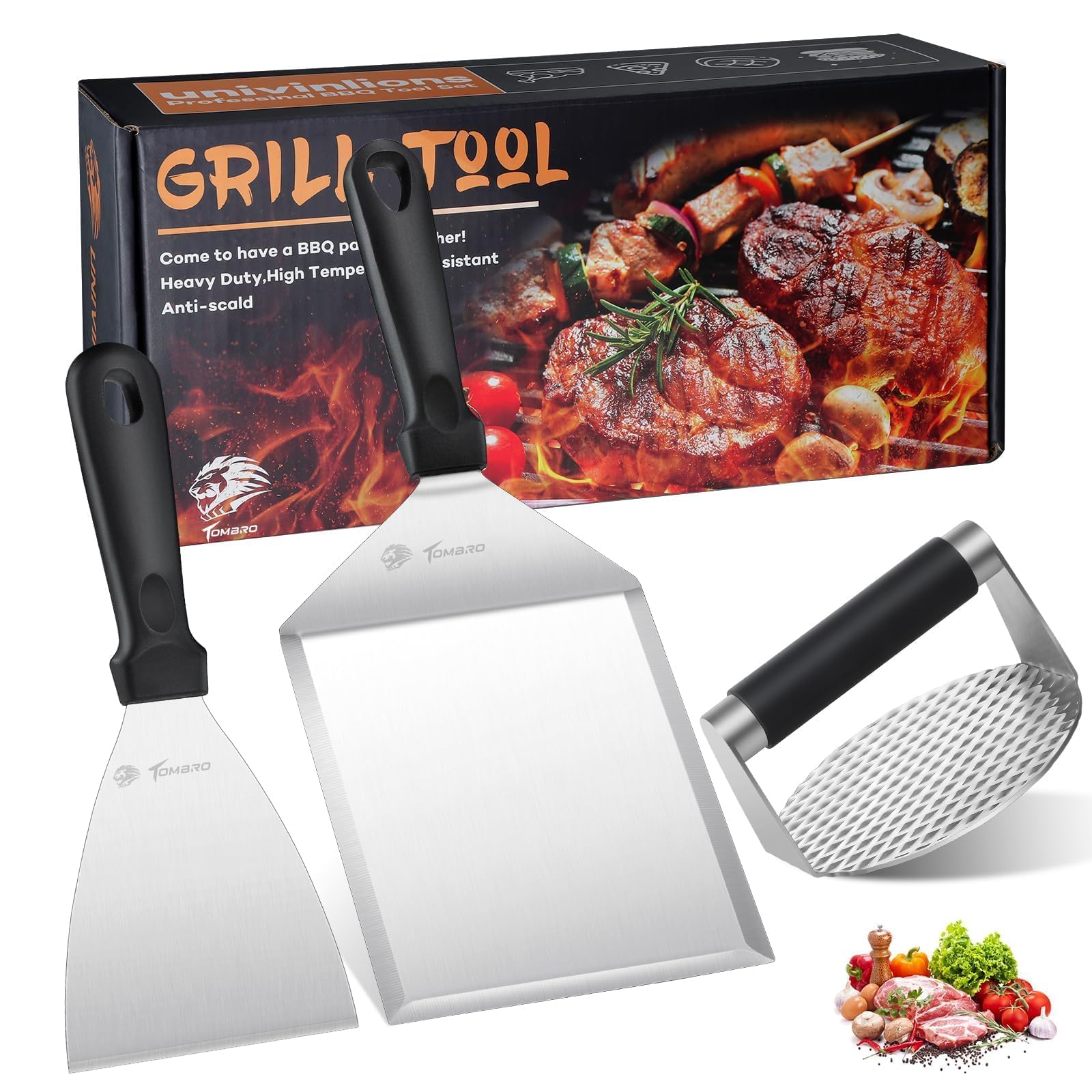 Amazon.com: TOMBRO 3 PCS Barbecue Smash Burger Set,Stainless Steel ...