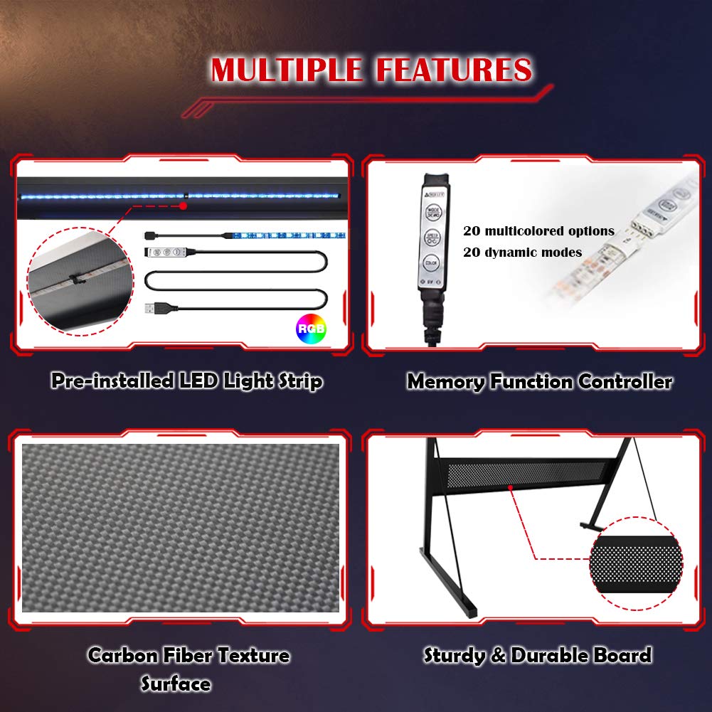 Bestier L-Shaped Led Gaming Computer Desk, RGB Strip Light Modern ...