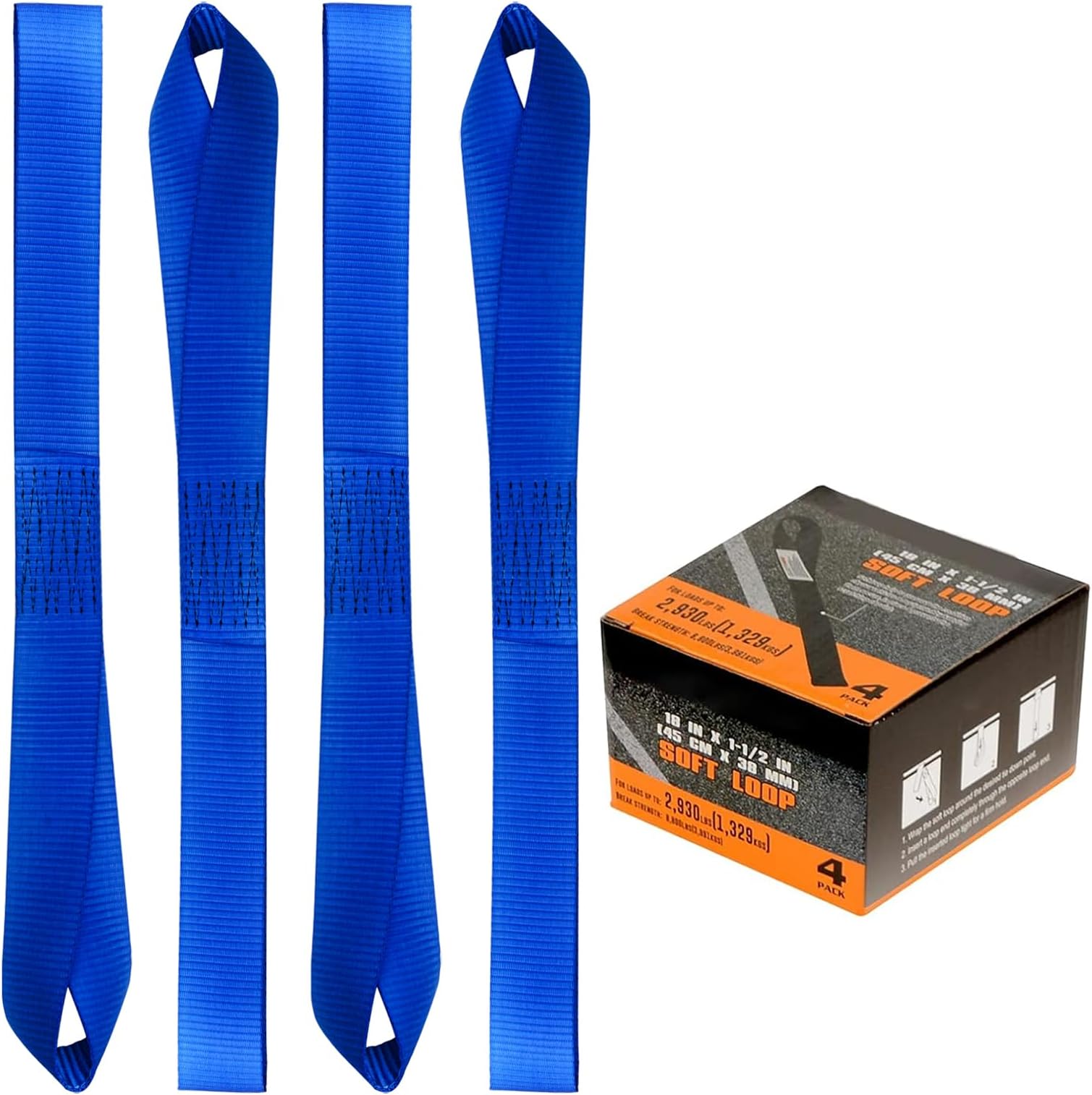 Amazon.com: Soft Loop Tie Down Straps - 1.5 x 18 inches- 10,000 lb Load ...