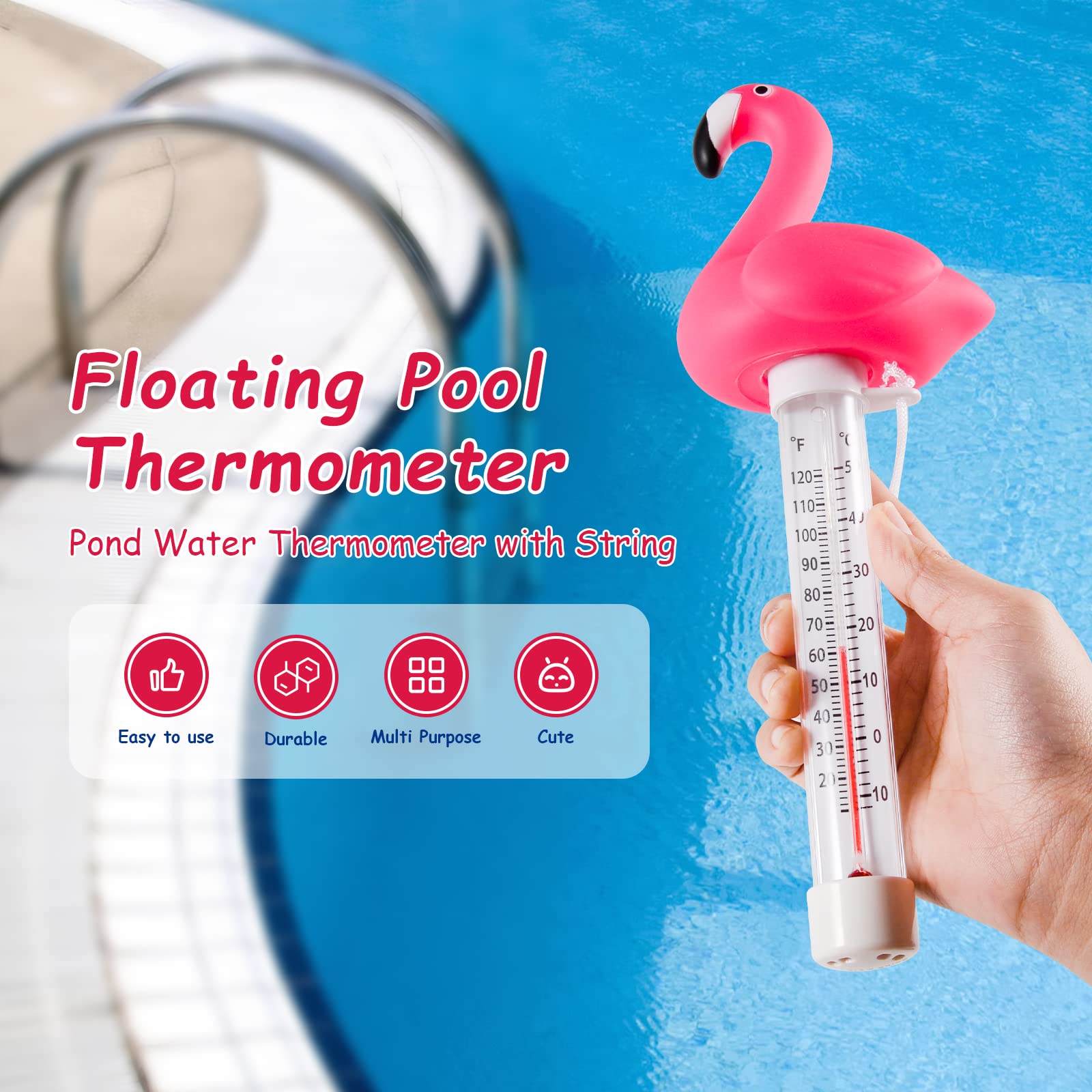 Pool Thermometer, Swimming Pool Thermometer with Rope Flamingo Cartoon ...