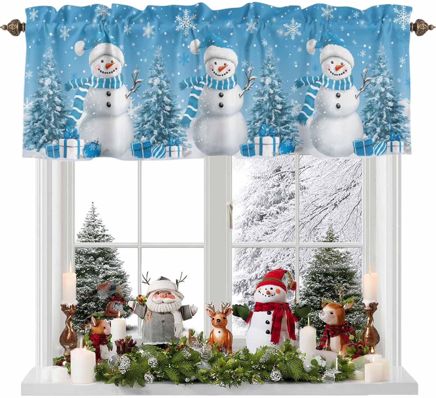 Amazon.com: Ufiyudes Blue Christmas Snowman Valances for Windows Winter ...