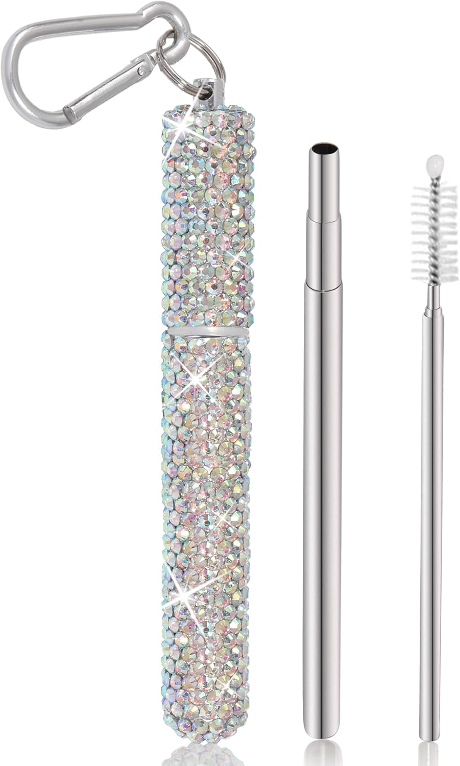 Amazon.com: 1 Pack Rhinestone Collapsible Stainless Steel Straw ...