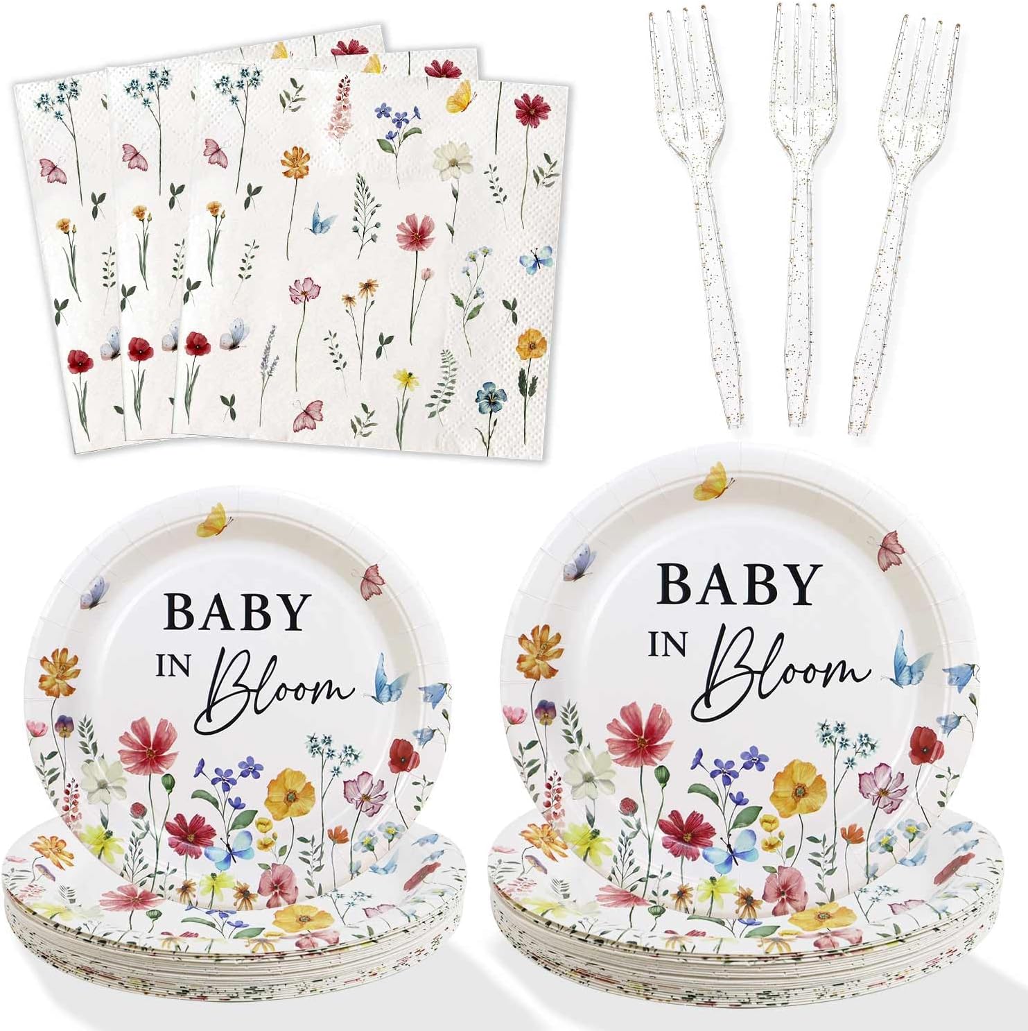 Amazon.com: 96pcs Baby in Bloom Party Plates and Napkins Tableware Set ...