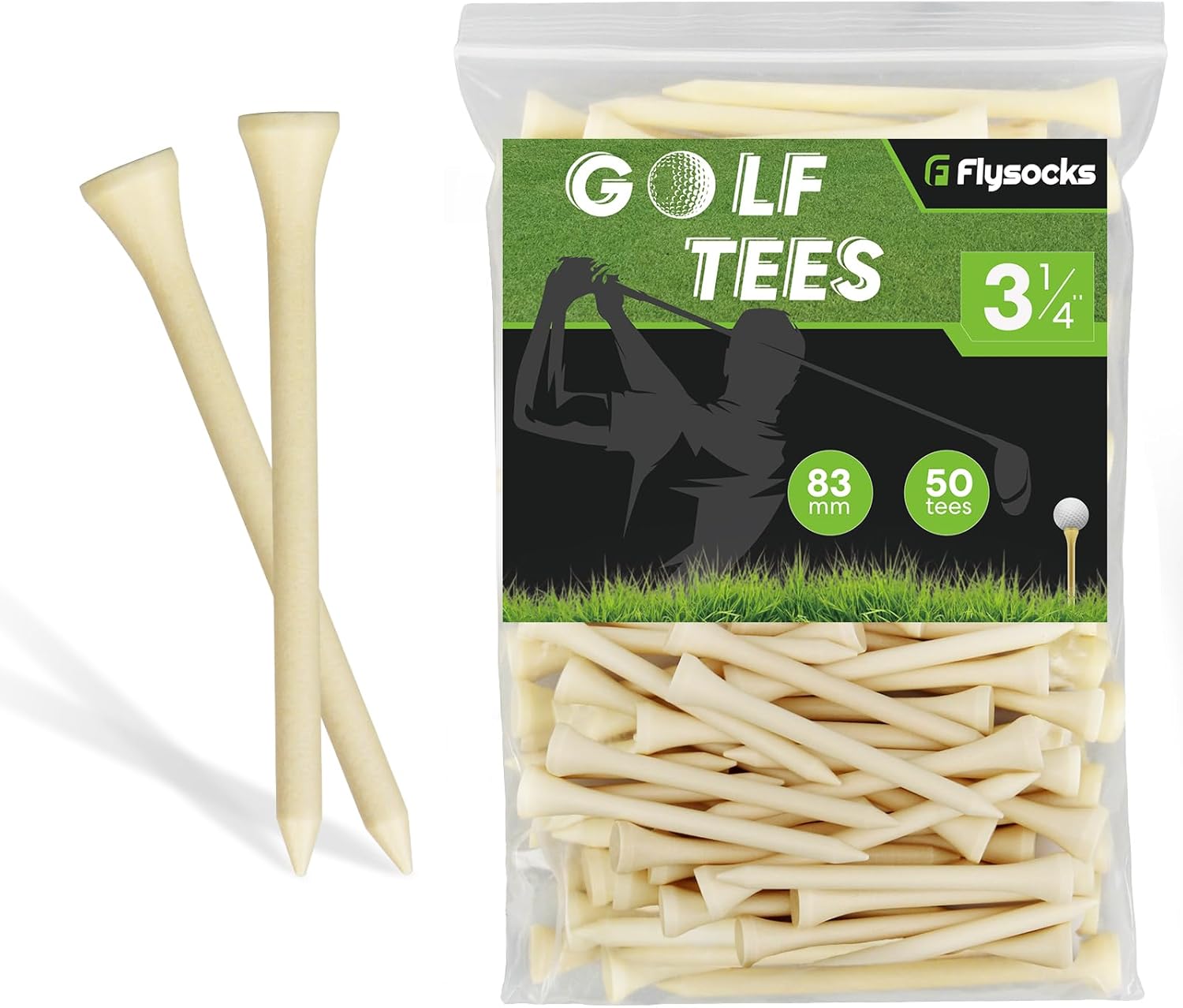 Flysocks Golf Tees, Professional Natural Wood Golf Tees of 50 Counts, 3 ...