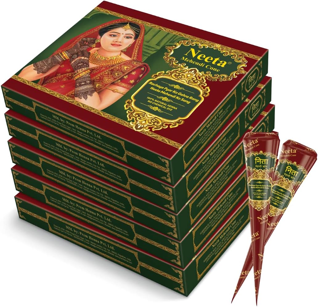 Neeta Mehendi Cones for Hand 12 Pcs in 1 Box (Pack of 5) Bridal Mehndi ...