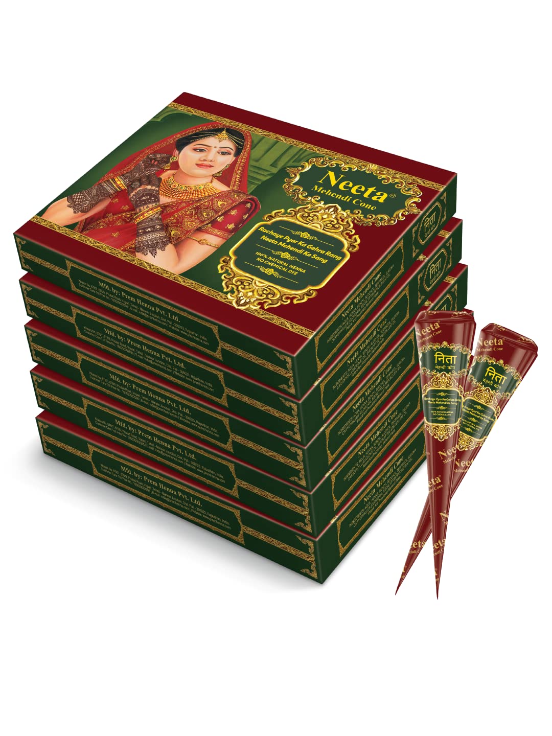 Neeta Mehendi Cones for Hand 12 Pcs in 1 Box (Pack of 5) Bridal Mehndi ...