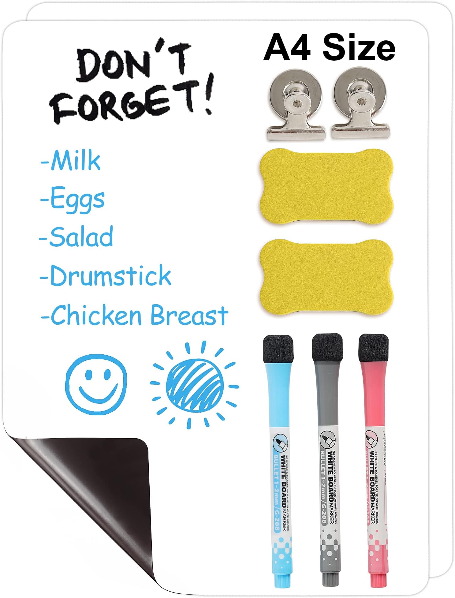 2PCS Magnetic Whiteboard Set for Fridge - A3 size Memo Board/Magnet ...