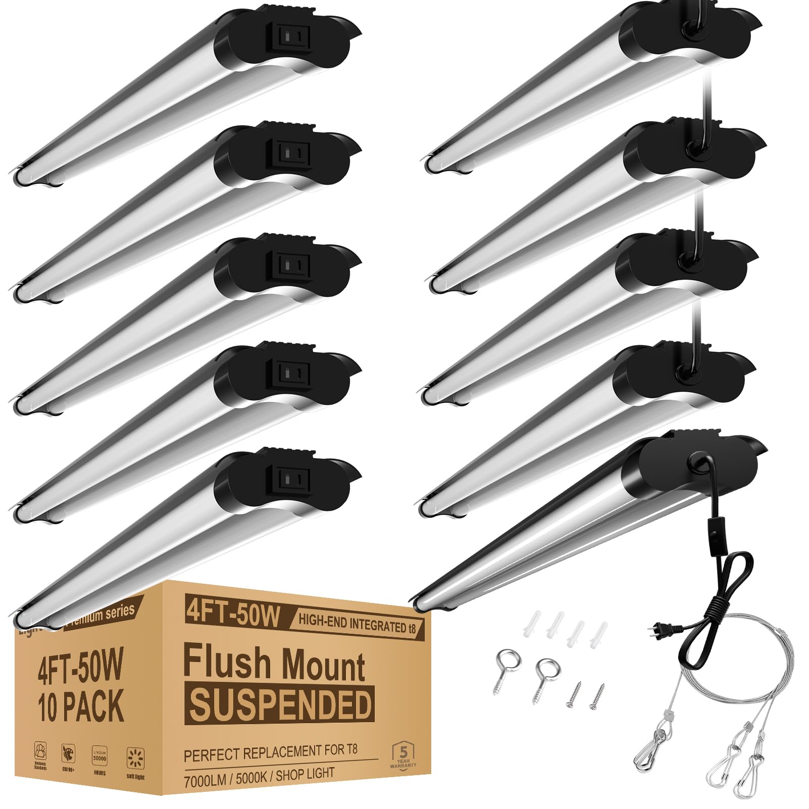 Lightdot 4FT Linkable LED Shop Light for Garage, 10 Pack 50W Utility ...