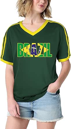 Amazon.com: Brazil Shirt for Women Soccer Jersey Short Sleeve Shirts Brazil Jersey Contrast ...