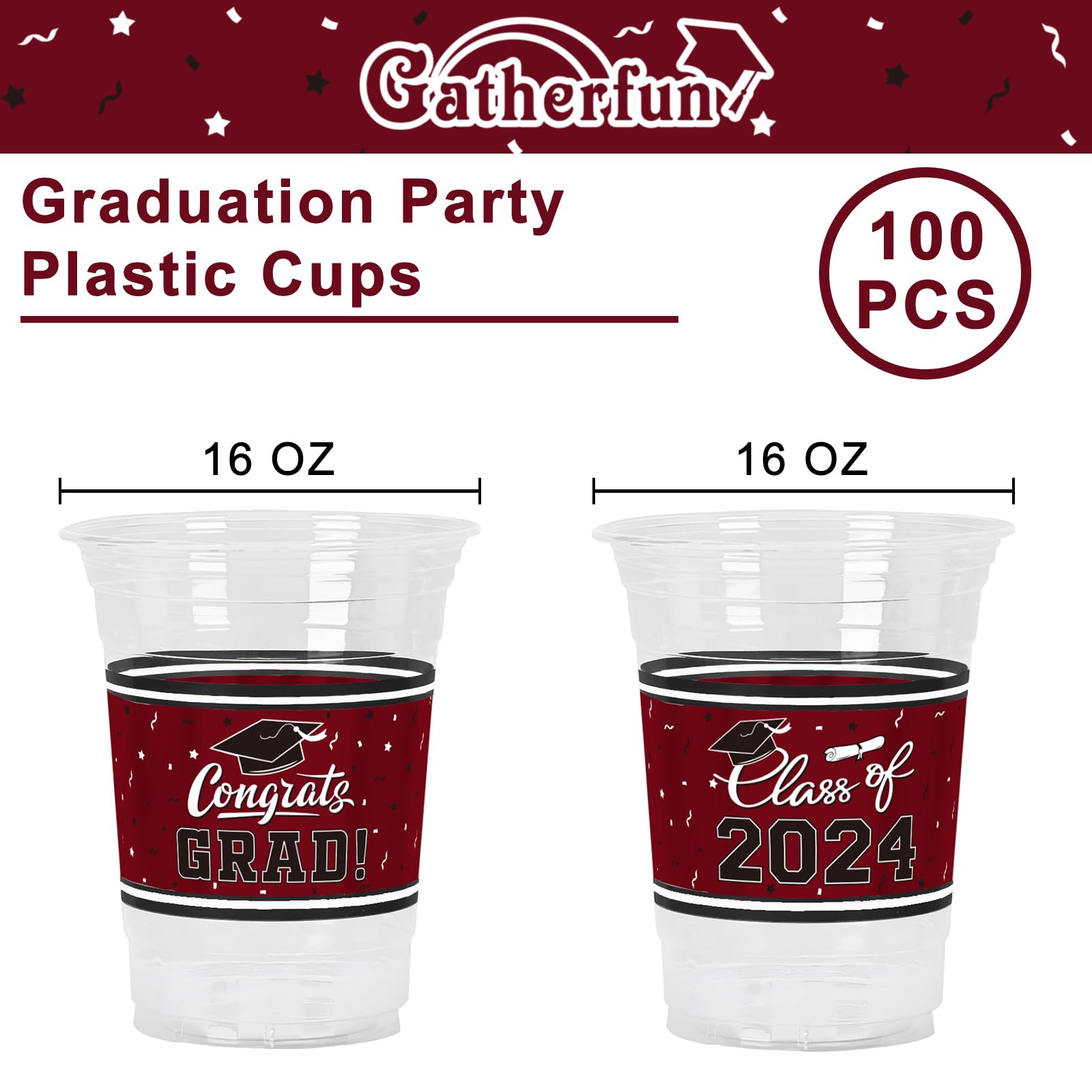 Snapklik.com : Class Of 2024 Celebration - 100 Pcs 16oz Maroon ...