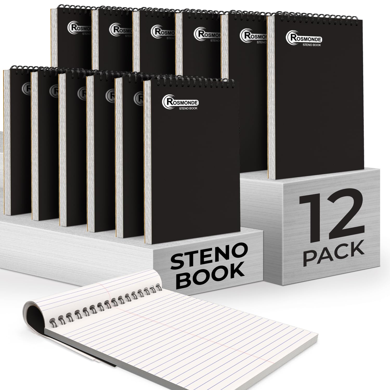 Amazon.com : Rosmonde 12 Pack Spiral Steno Pads, 6 x 9, Gregg Rule ...