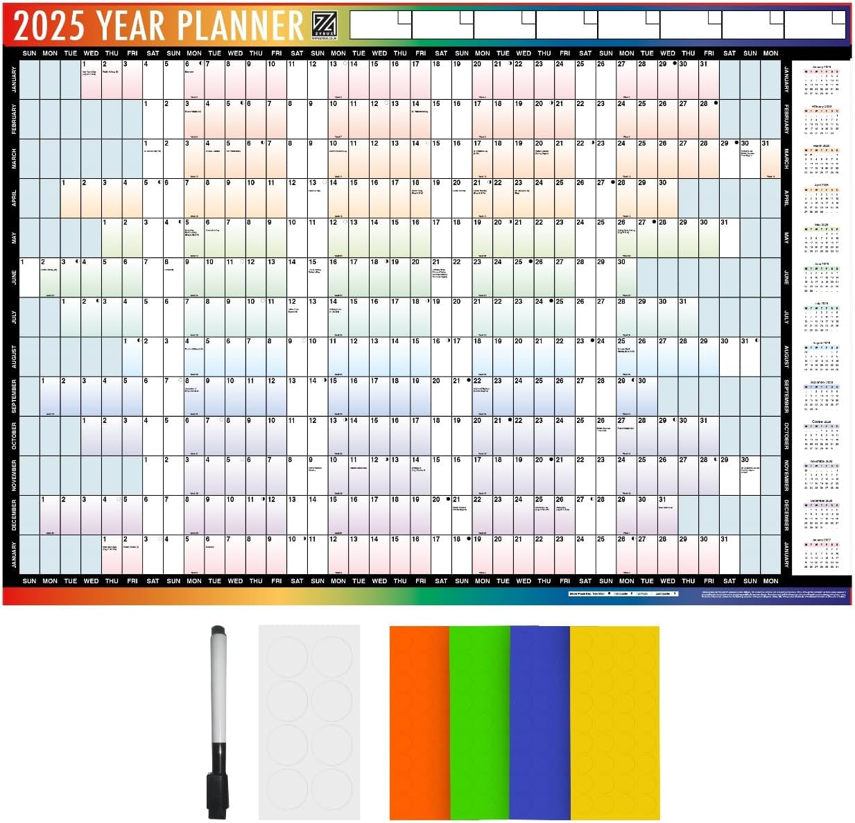 ZYBUX 2025 Year Wall Planner with Dry Erase Pen, Stickers - A1 59 x 84 ...