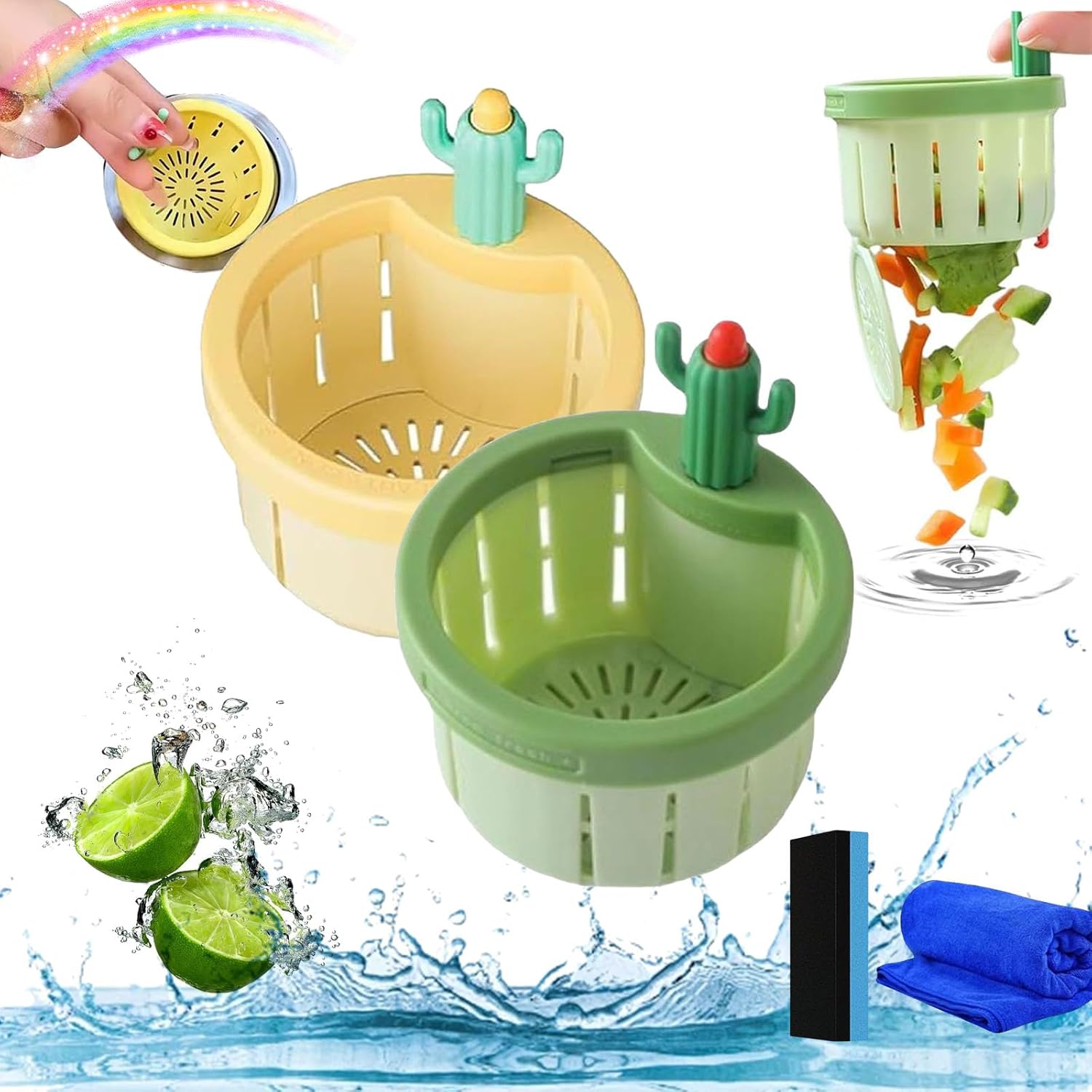Amazon.com: Qioeryt Cactus Kitchen Sink Drain Strainer, 2pcs, Yellow ...