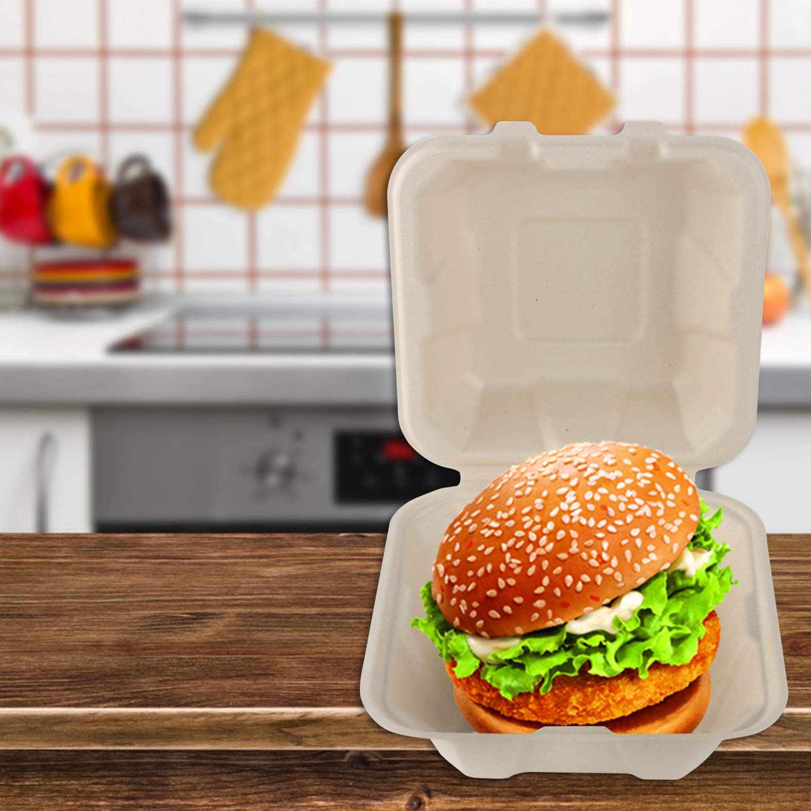 CVIUYO Rigid Compostable Clamshell Sugarcane Bagasse Takeaway Burger ...
