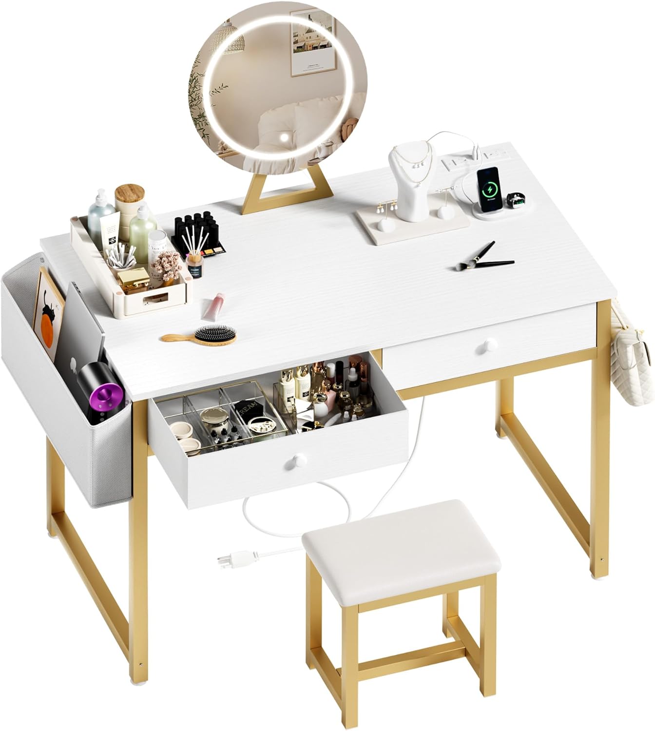 Amazon.com: KAI-ROAD Makeup Vanity Desk with Mirror and Lights - Small ...