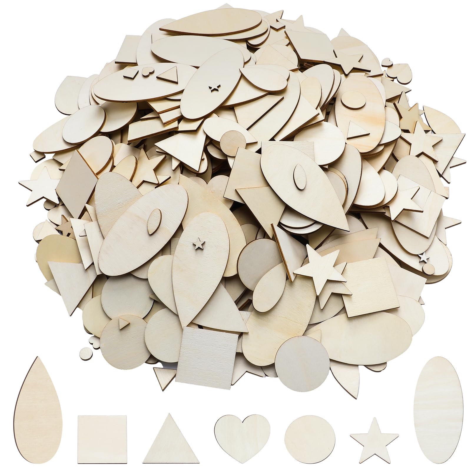 Snapklik.com : 1000 Pcs Natural Wood Shapes Assortment Blank Wooden ...