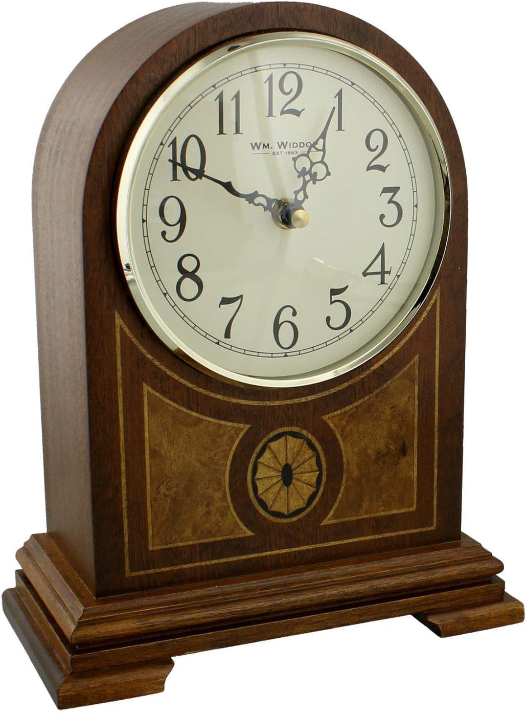 Wooden Arched Inlaid Case Quartz Mantel Clock With Arabic Numbers and ...