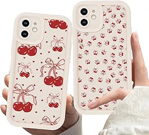 Amazon.com: Zrutru 2 Pack Beige Phone Case for iPhone 12 6.1",Cute Cherry Aesthetic Cases Kawaii ...