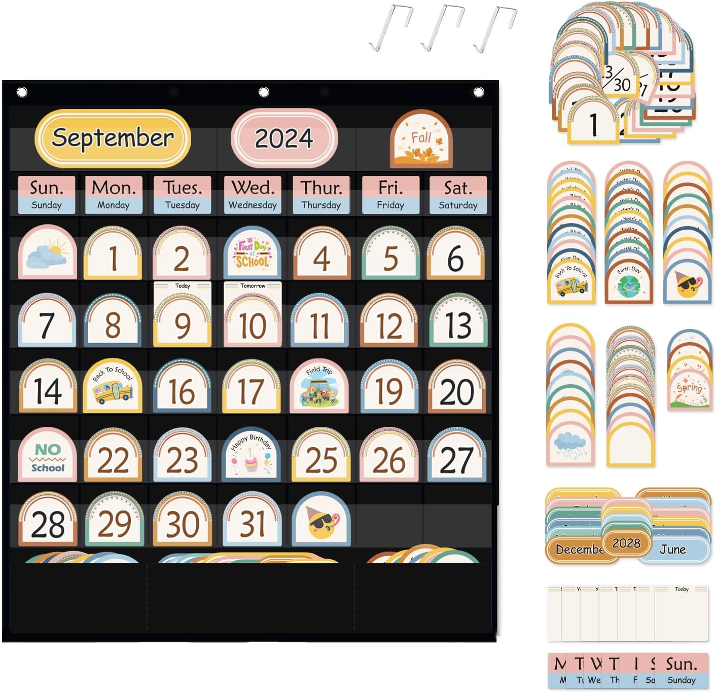 Amazon.com: Fulmoon Boho Classroom Calendar Pocket Chart Set Large ...