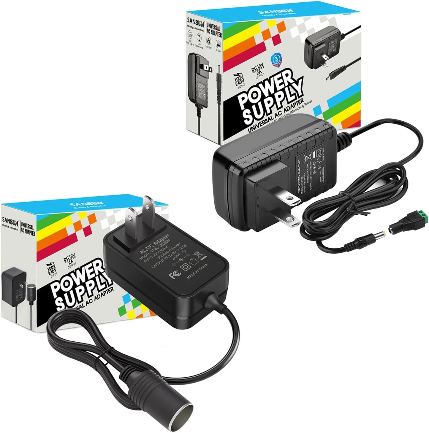 12 Volt Power Supply, 120V AC to 12V DC Converter, Bundle with 1set 2A ...