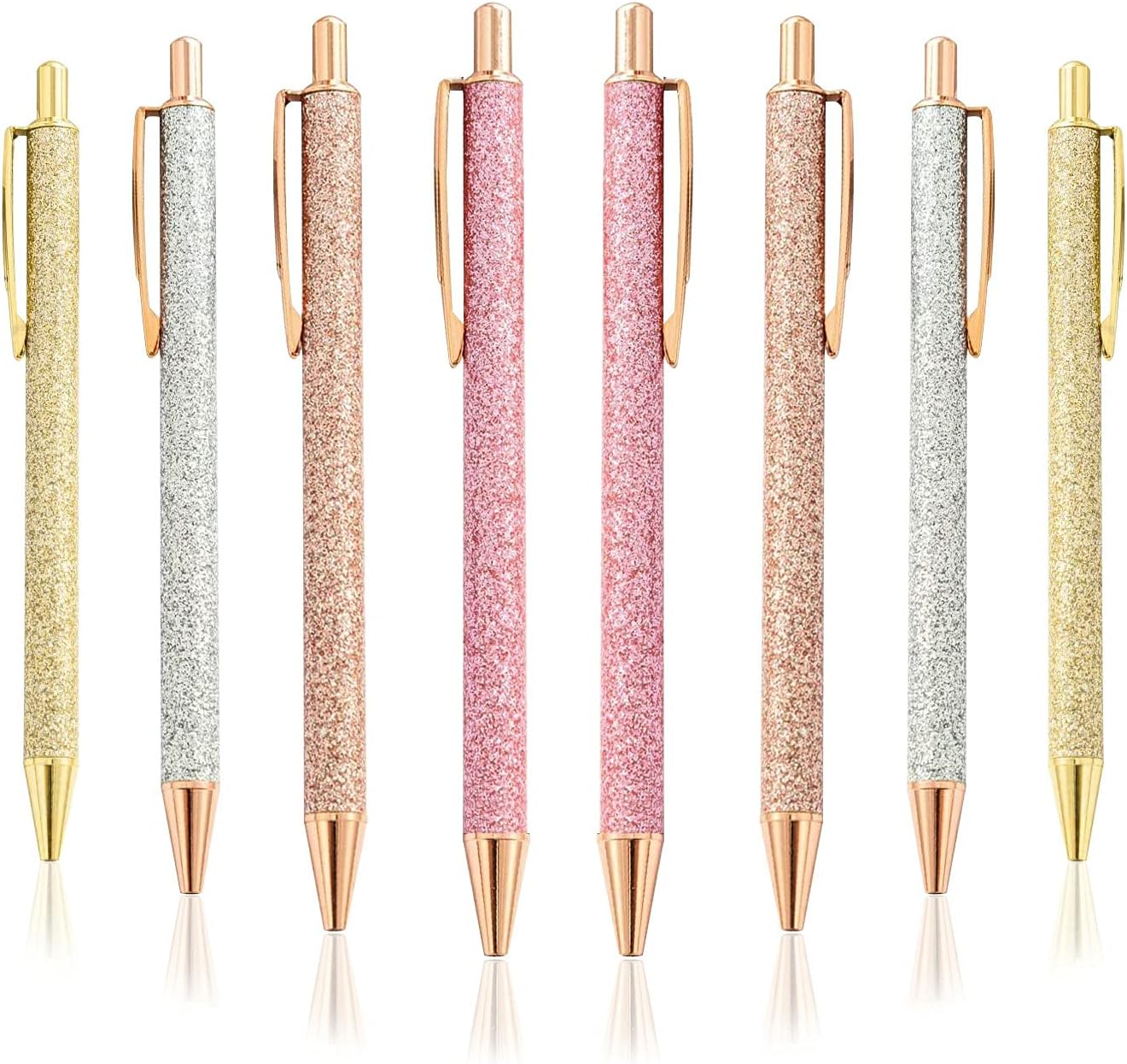 Ballpoint Pens,8Pcs Glitter Rose Gold Click Ball Pens,Glitter Cute ...