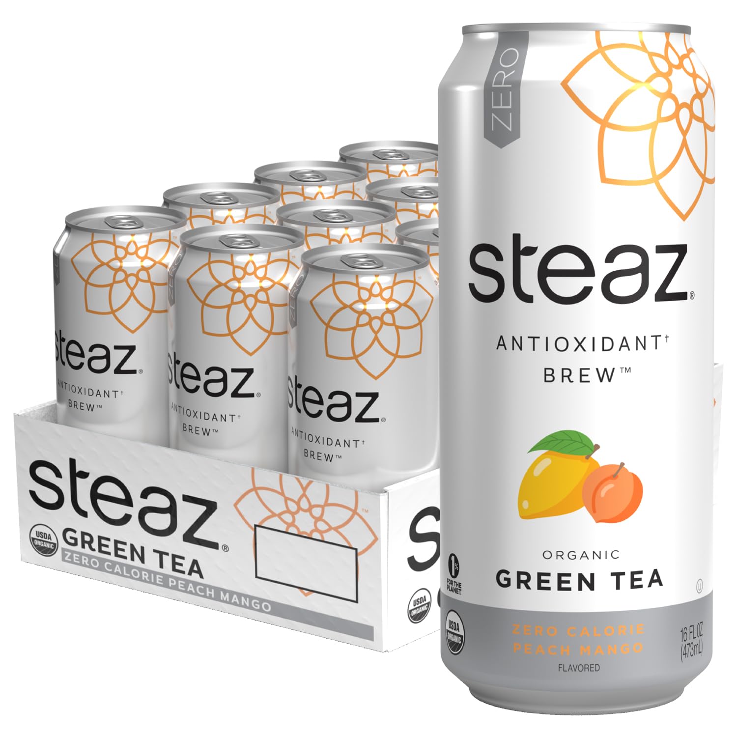 Steaz - Organic Green Tea - Zero Calorie Peach Mango (12 Pack ...