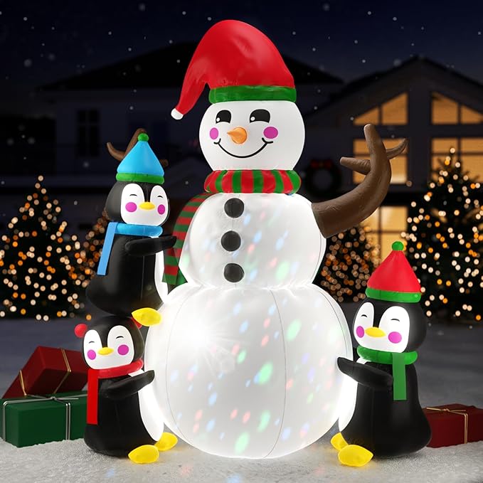 Amazon.com: 6.2FT Christmas Inflatables Snowman&Penguins Built-in ...