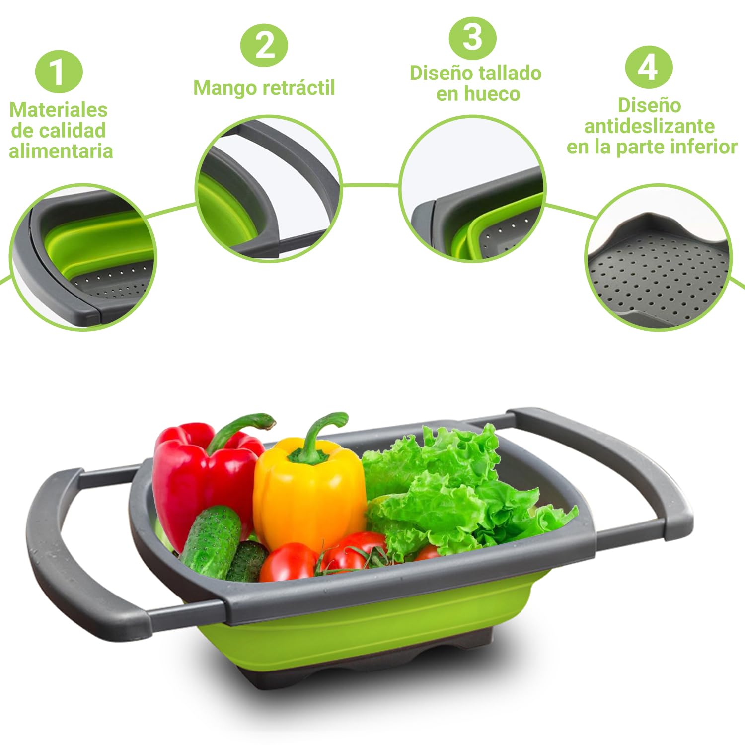 Escurridor Pasta Escurridor Plegable Verde - Ideal Para Frutas ...