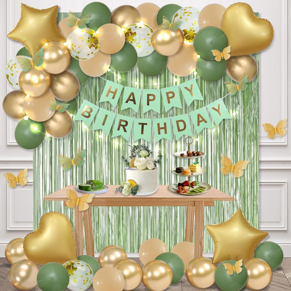 Amazon.com: MSMANCY Sage Green Birthday Decorations with Happy Bithday ...