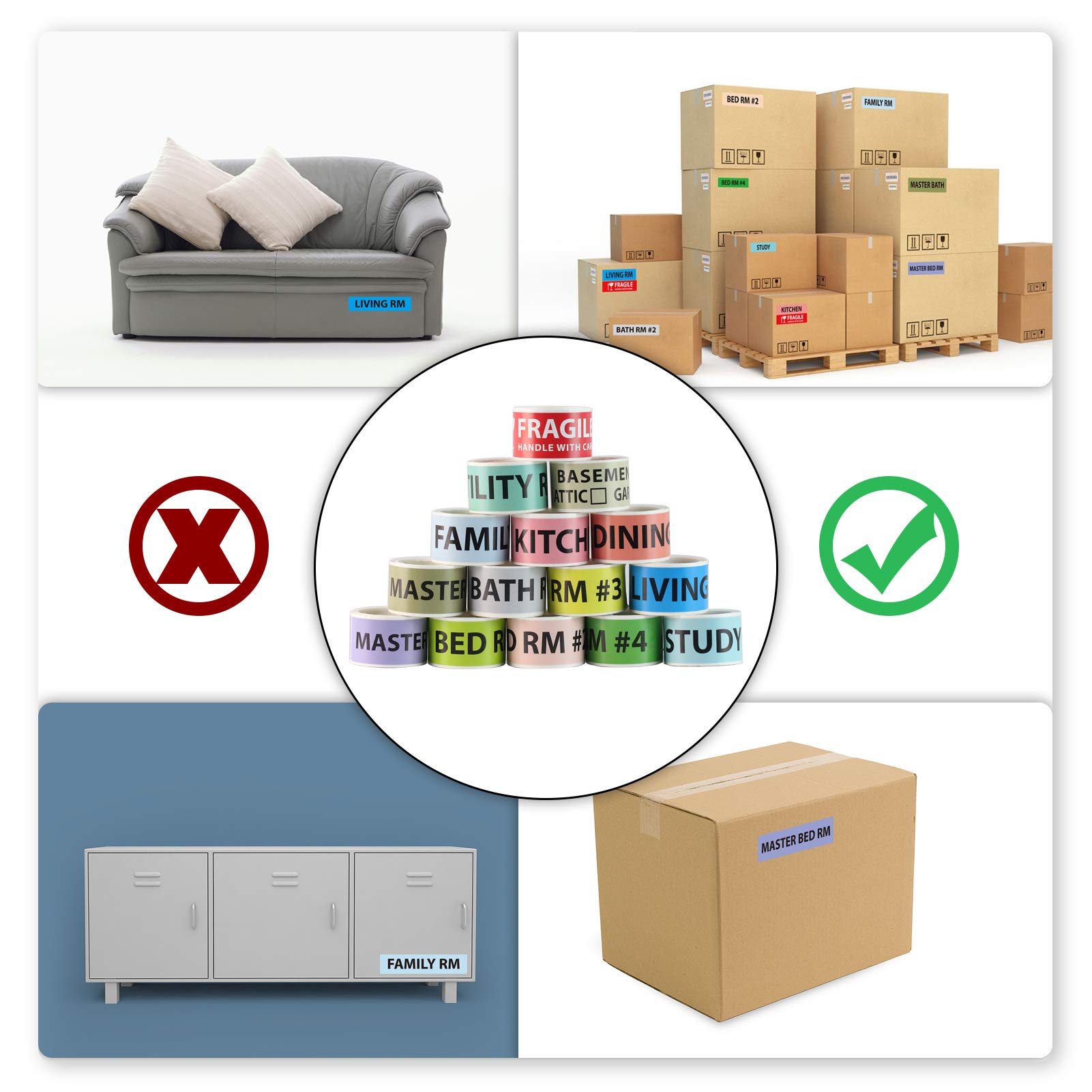 Snapklik.com : Home Moving Labels - 14 Rolls Color Coded Packing Labels ...