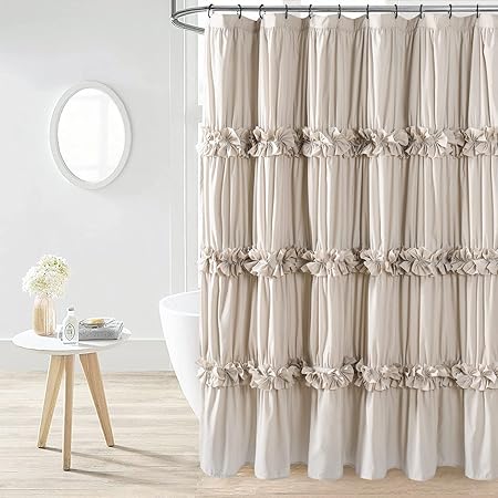 Amazon.com: Farmhouse Shower Curtain with A Ruffle Hem Linen Blend ...