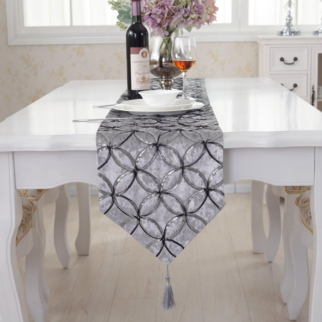 Runner da tavola per festa di nozze, design moderno, colore: argento ...