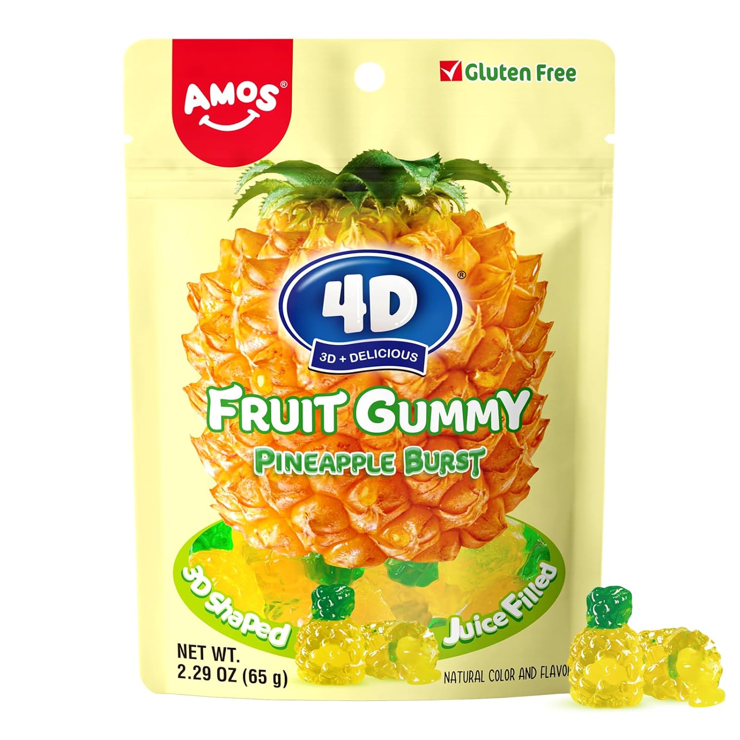 Amazon.com : Amos 4D Gummy Candy Pineapple Burst - Fruity, Jelly-Filled, Natural Flavor ...