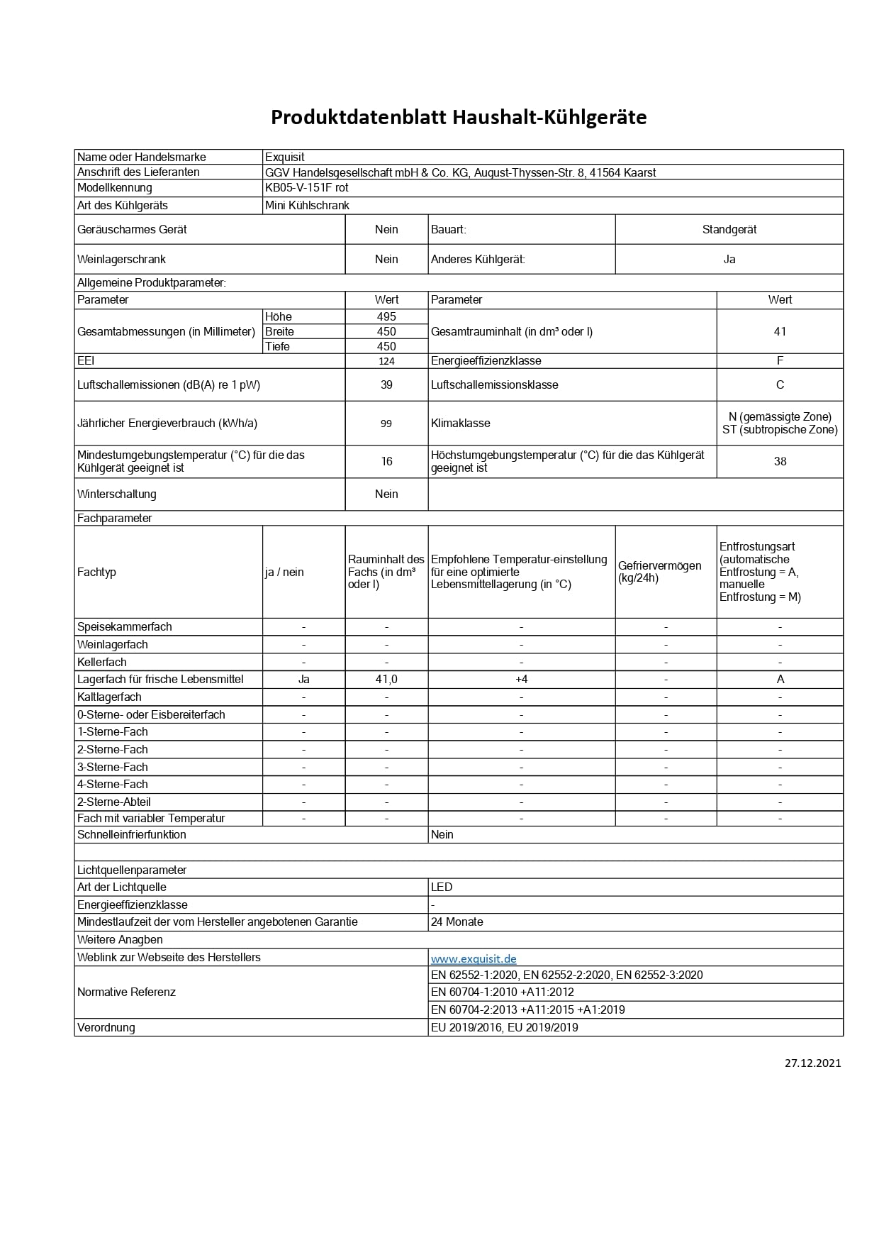 Exquisit Mini Kühlschrank KB05-V-151F rot | 41 l Nutzinhalt | LED ...