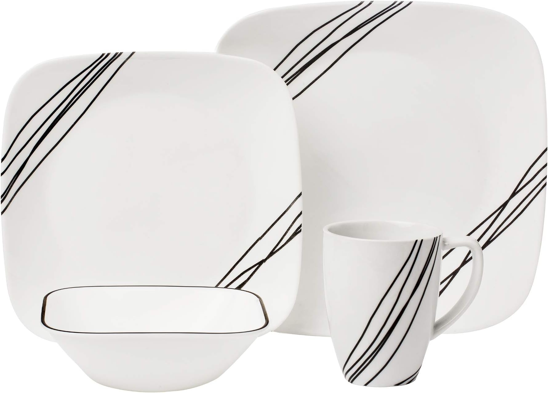 Corelle Simple Lines Square 16pc Dinner Set : Amazon.co.uk: Home & Kitchen
