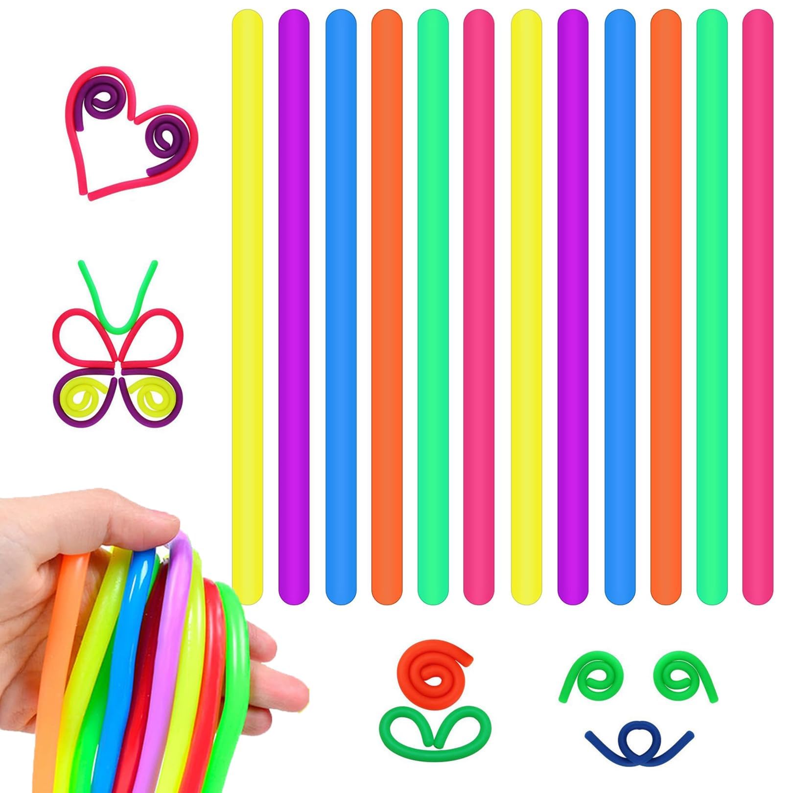 12 Pcs Stretchy Fidget Noodles,Stretchy Finger Stress Relief Toy ...