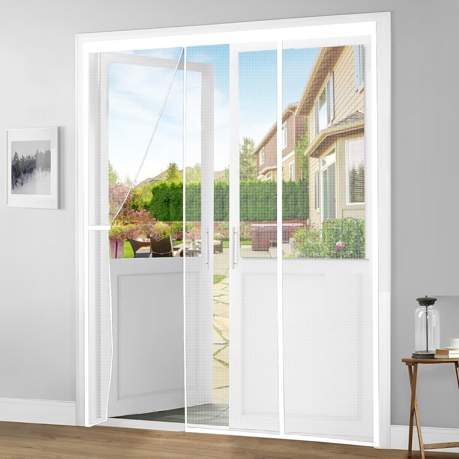 Magnetic Screen Door, 90x180cm White Magic Paste Curtains, Hands Free ...