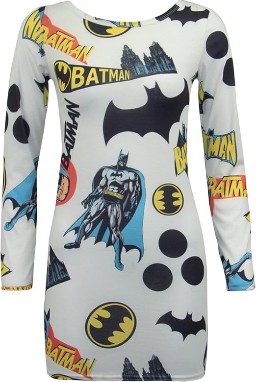 Womens Bodycon Dress Ladies Batman Top Skull Aztec Superman Comic Book ...
