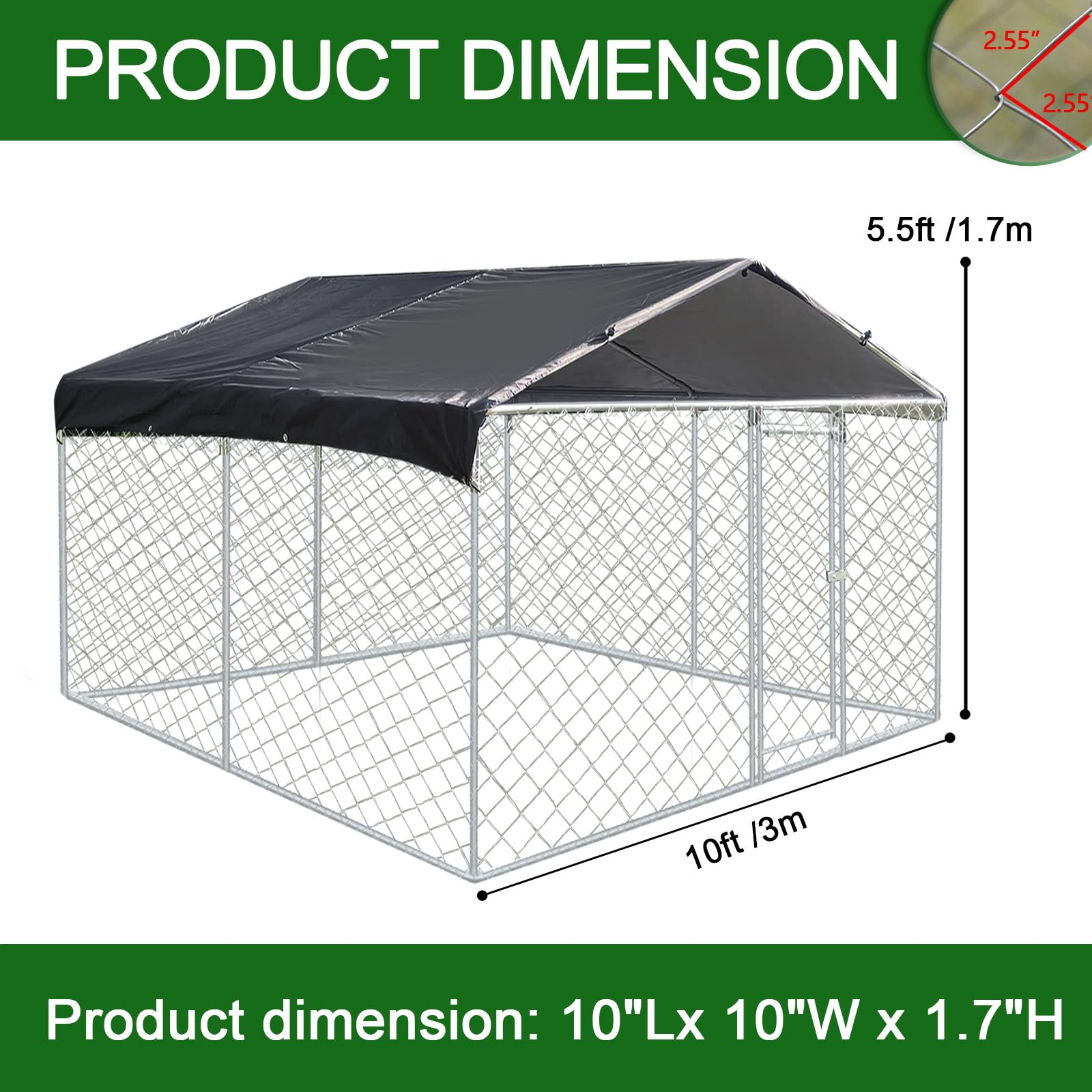 Large Outdoor Metal Dog Kennel with Waterproof Cover, Galvanized Steel ...