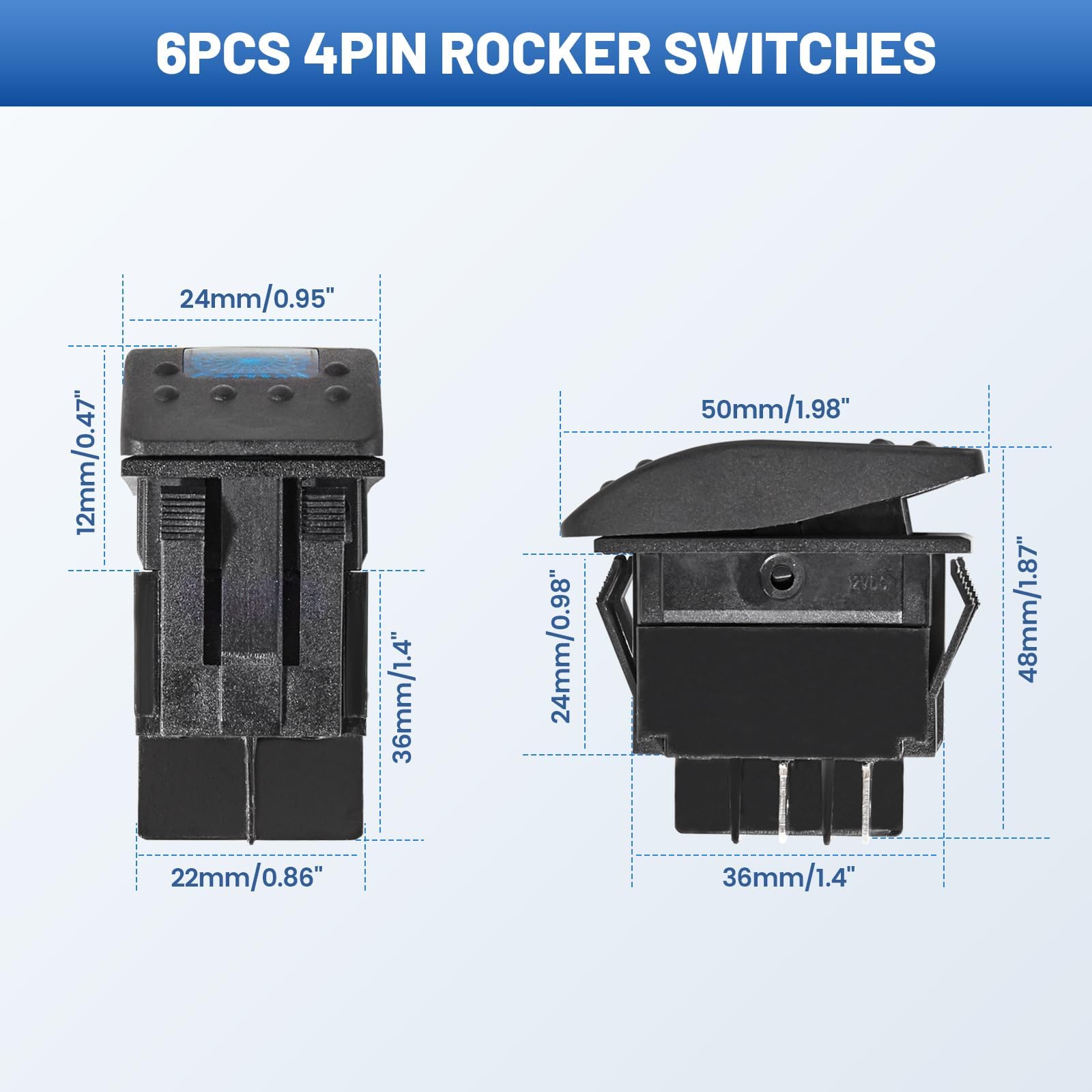 Snapklik.com : Anina 6PCS Rocker Switches 4Pin SPST 20A/12V 10A/24V ON ...