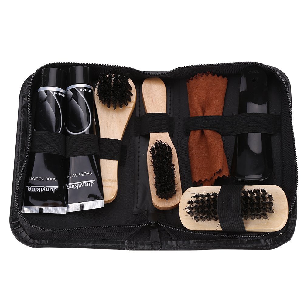 Leather Shoe Maintenance Set 8-Piece Shoe Shine Kit With Black ...