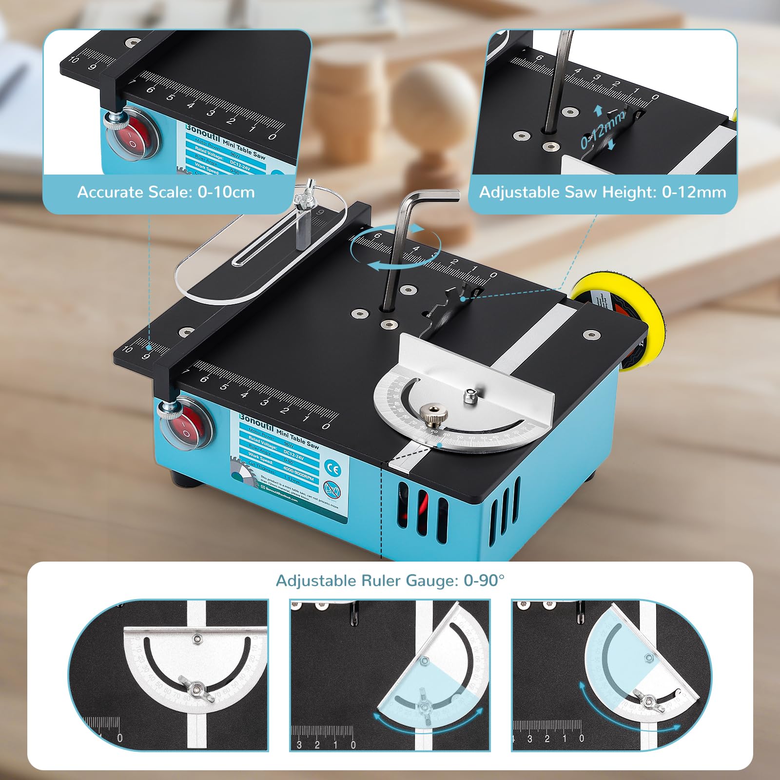 Snapklik.com : Mini Table Saw, 96W Dual Motor Control 4 Blades Set Cut ...