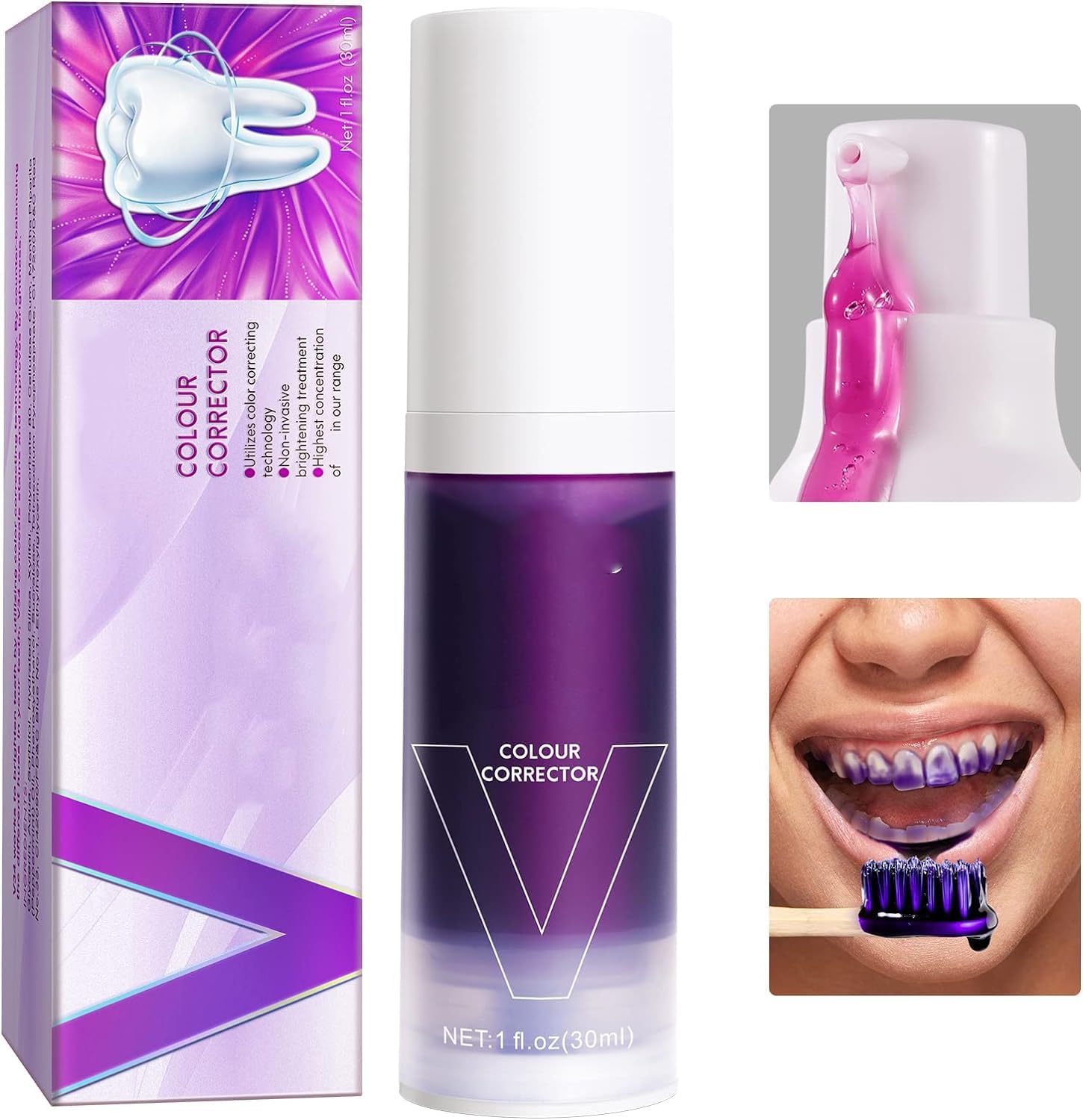 Amazon.com : Purple Toothpaste for Teeth Whitening, Color Corrector ...
