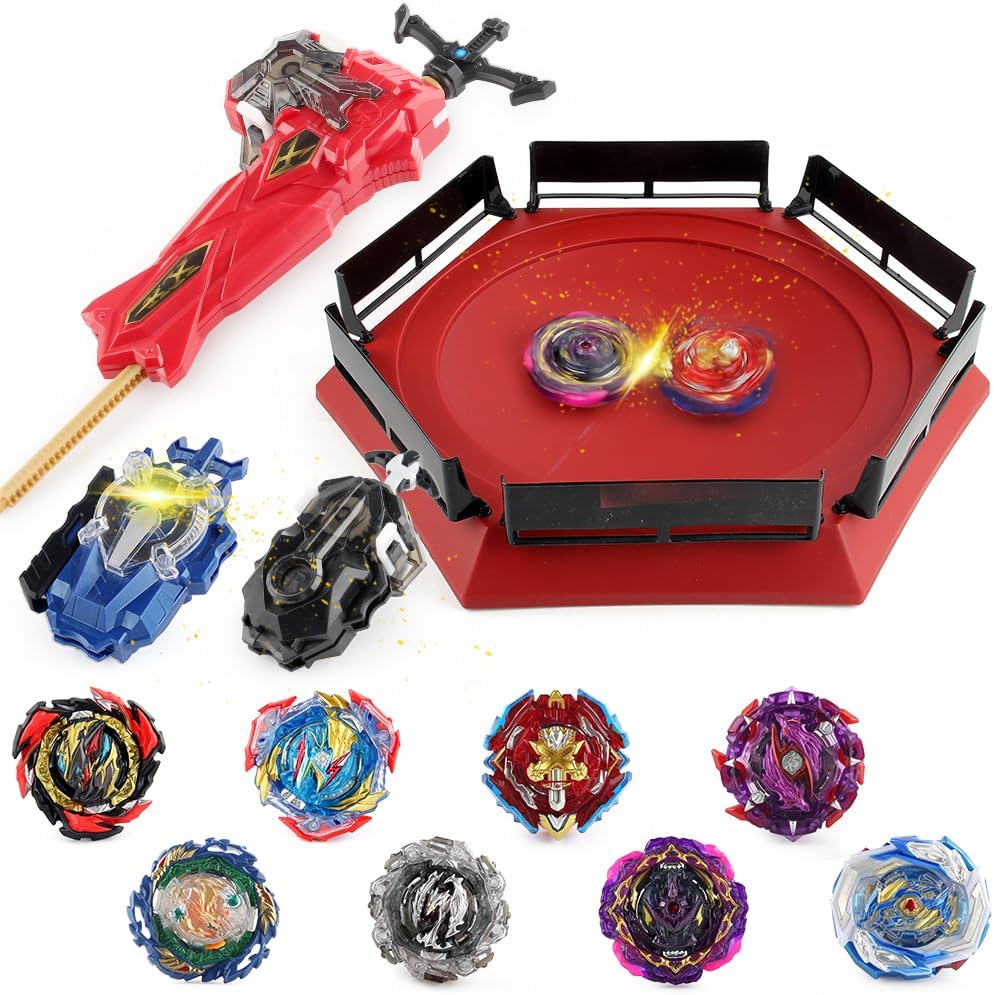TuKIIE Battling Top Gyro Toy Set, 8 Spinning Tops & 3 Launchers with ...