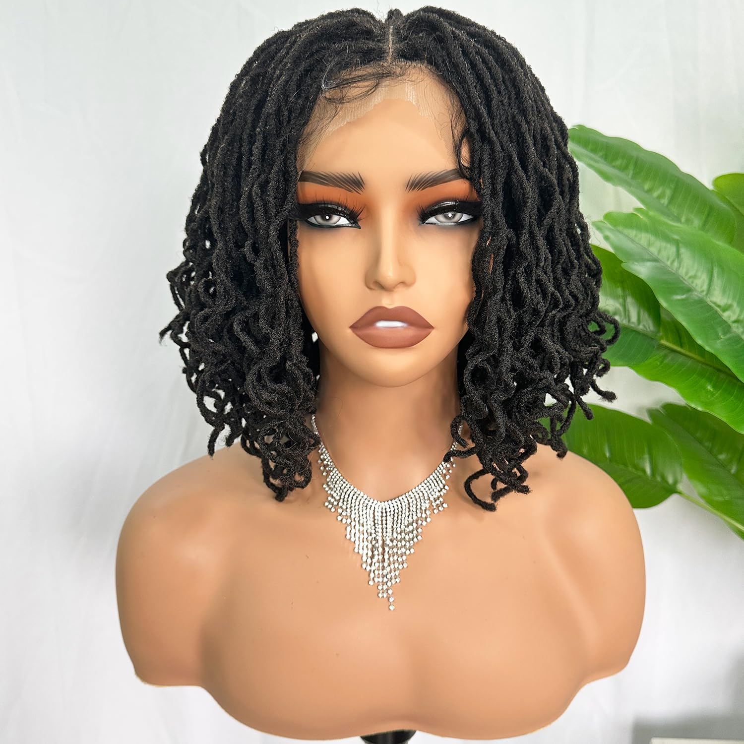 Amazon.com : SOKU Short Curly Faux Locs Lace Frontal Wig 12 Inch ...