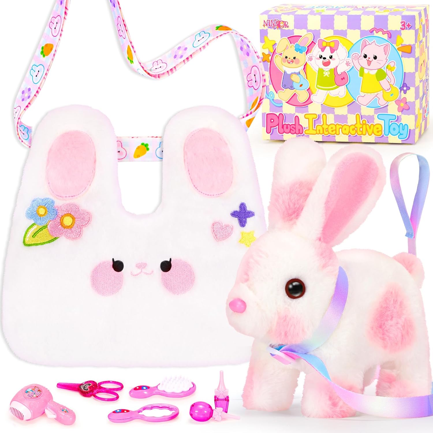 Amazon.com: NINAOR Easter Bunny Toys for Kids with Crossbody Bags ...